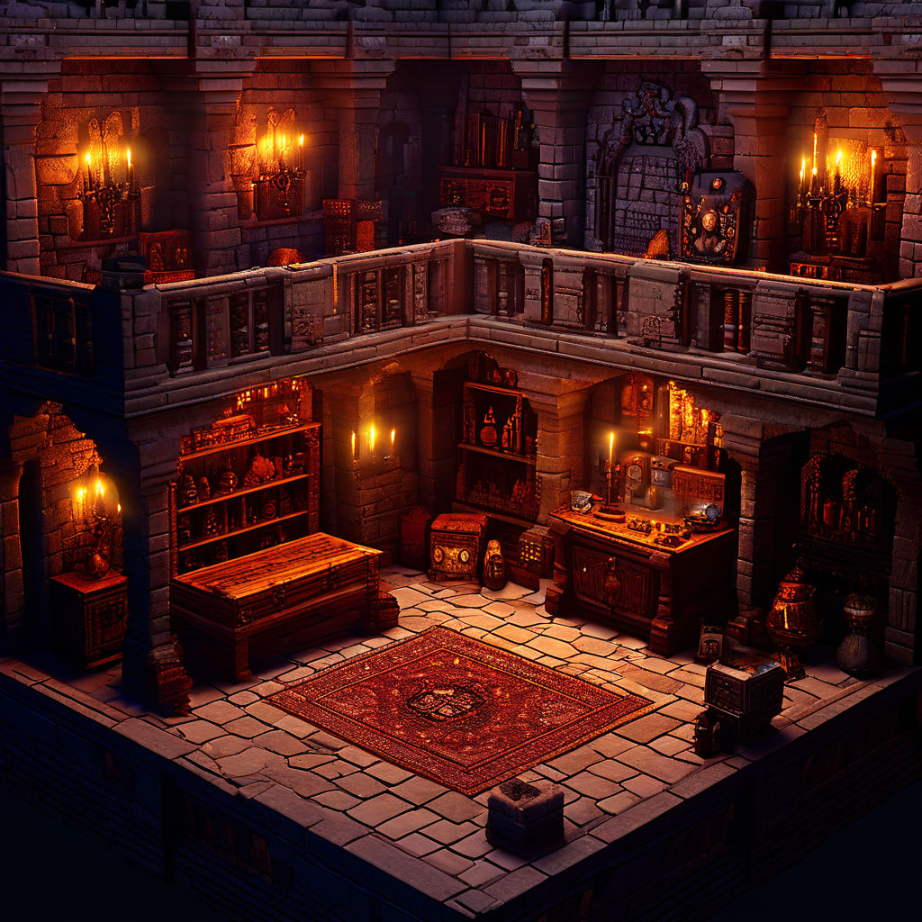 Medieval castle treasure room detailed in pixelart by David Allert ...