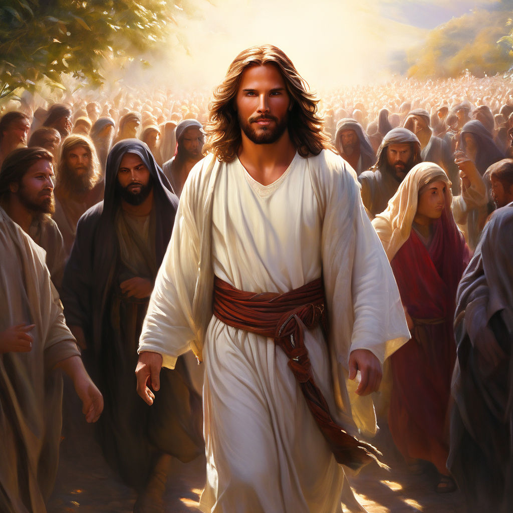 Blurred image of Jesus walking through a crowd of people by Biblia ...