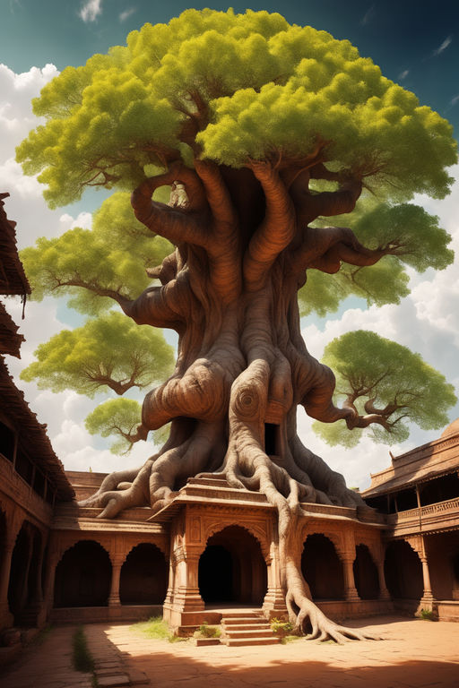 A huge old massive gnarled majestic tree with thick huge tru... by Ai ...