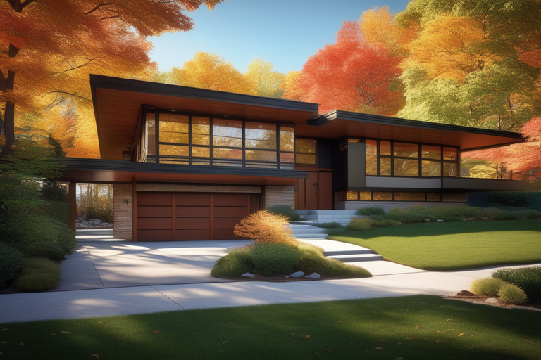 Mid-century modern suburban ranch house with garage by ...