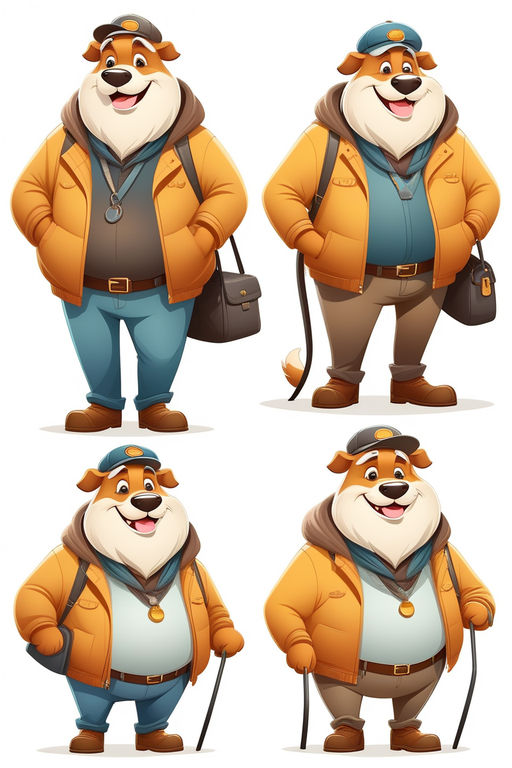 Set of 4 cartoon older chubby male dog walker characters by Mark Terrey ...