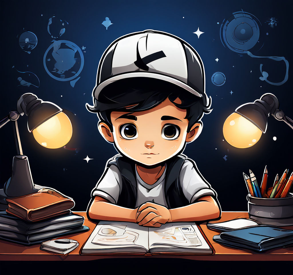 Cartoon-style clip art illustration of a determined boy in b... by ...