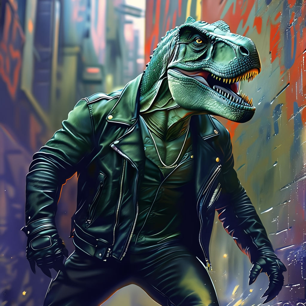 A Badass Harley Davidson Biker T-Rex Standing Resolute Against a ...
