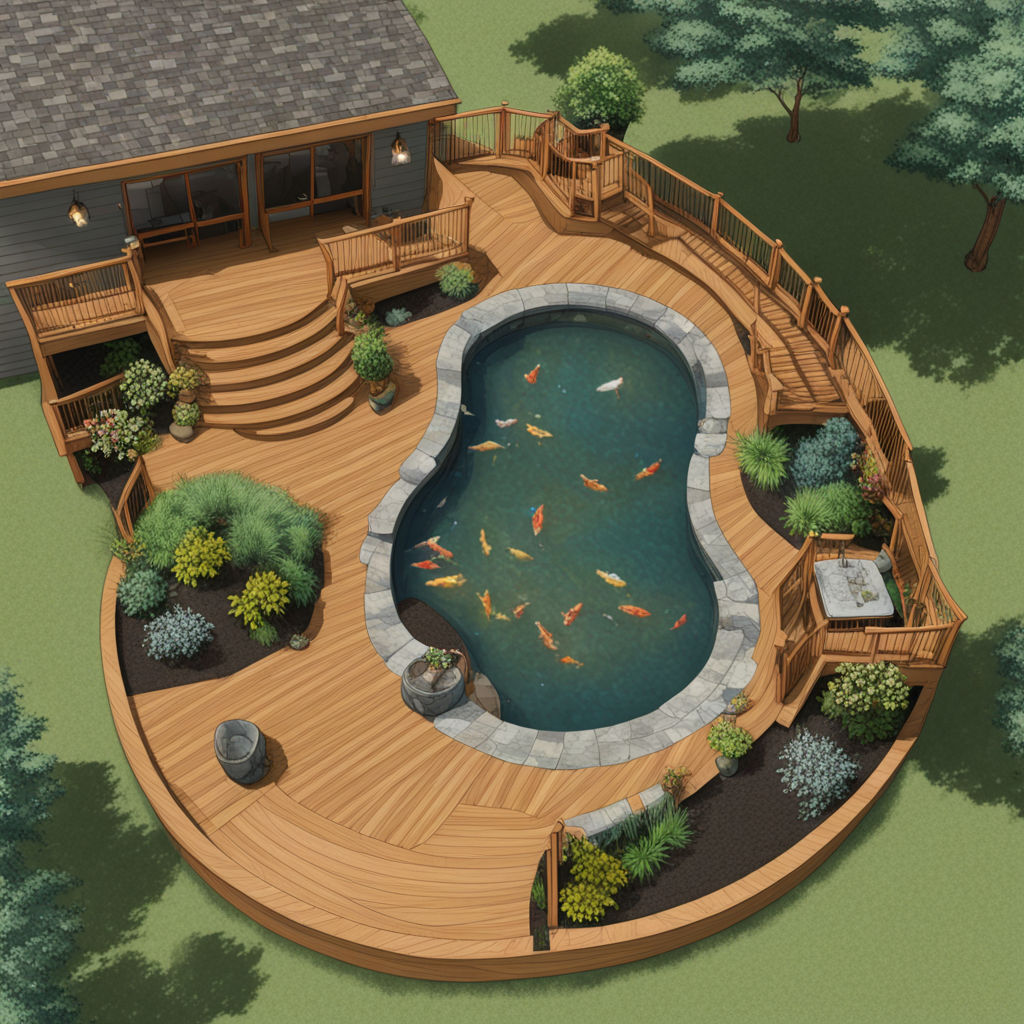 Sunbath deck and fish pond master plan aerial plan view by Urban Line ...
