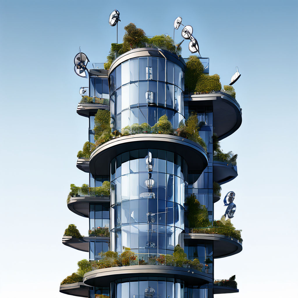 A tall building with a glass facade by 杨峰 - Playground