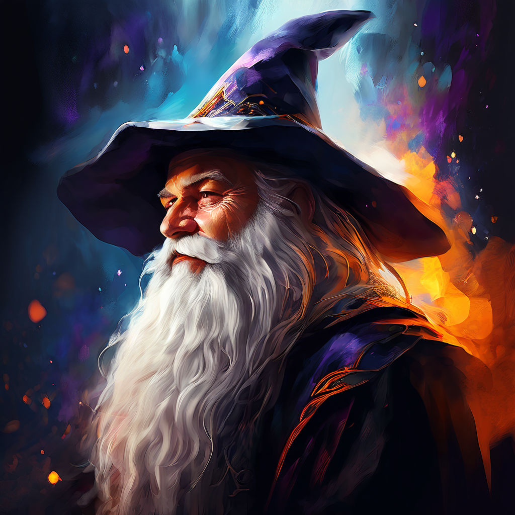 Fantasy wizard in profile boasting a white by Alex Lemon - Playground