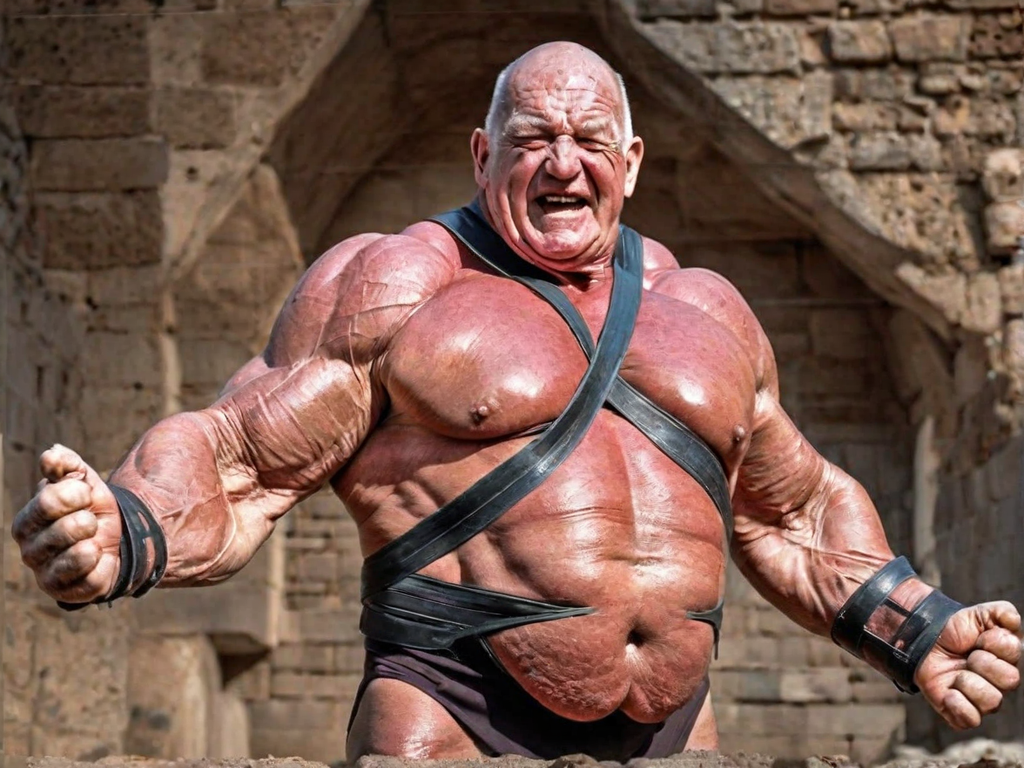 Generate a high-resolution image of the giant gladiator fat ... by Lav ...