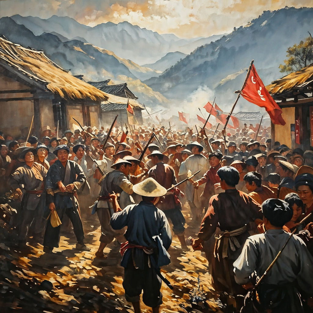 Historic oil painting of a Korea-based peasant uprising by 갤드 - Playground
