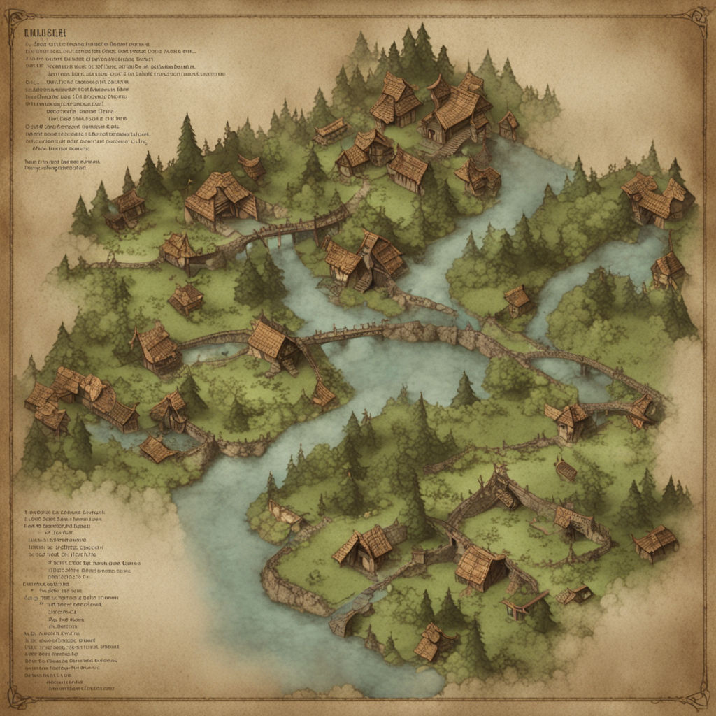 Generate a dnd map with a single village and a forrest and a... by ...