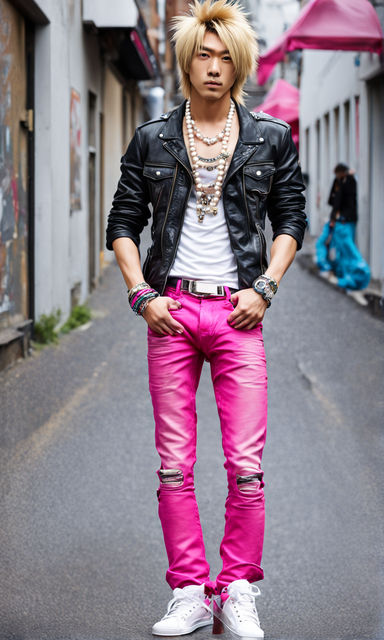 Gyaru fashion style full body asian male model. Straight bro... by Aroa ...