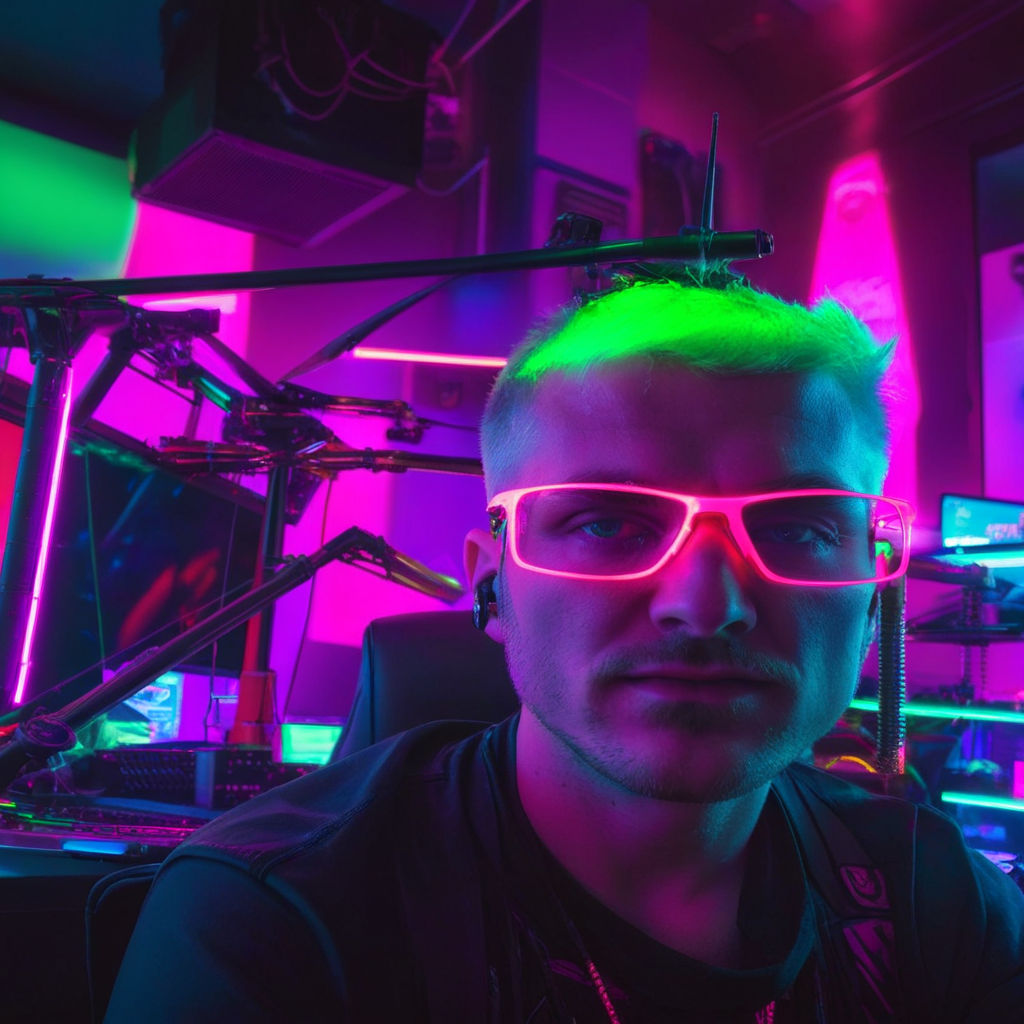 Neon punk streamer engulfed in vibrant neon glows by Michael Kučera ...