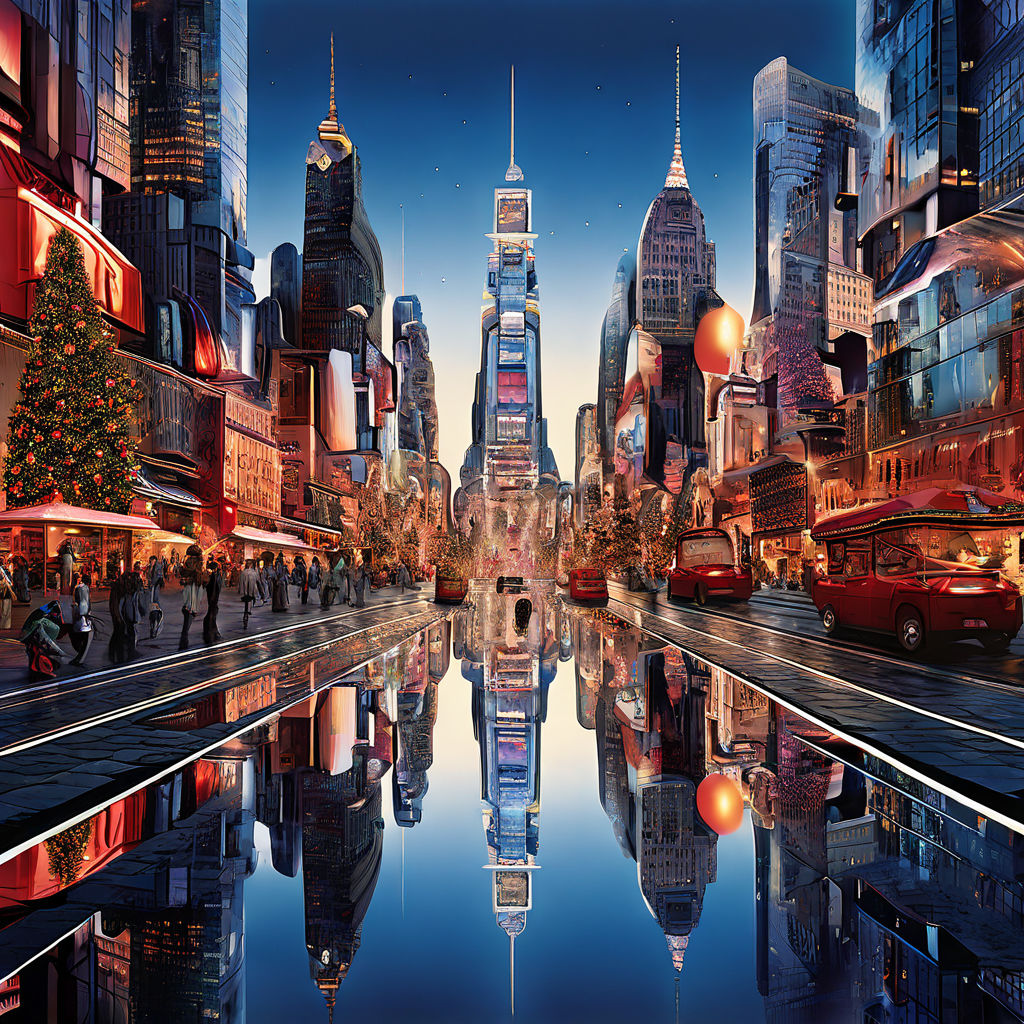 Mirrored Metropolis Create an image of a bustling futuristi... by AI ...