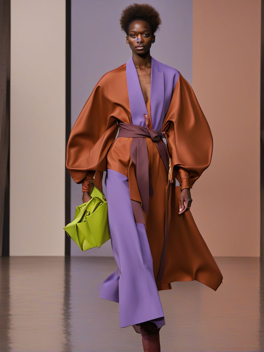 Female runway model wearing lanvin 2025 with the colors rust by Wayne ...