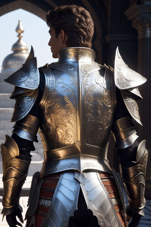 A back view of a young warrior of an ancient fantasy high-te... by ...