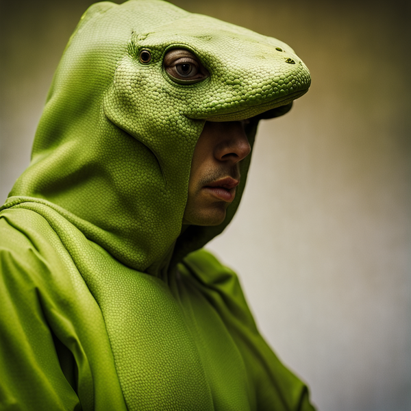 Portrait of person in a lizard costume with an exposed face by Rich ...