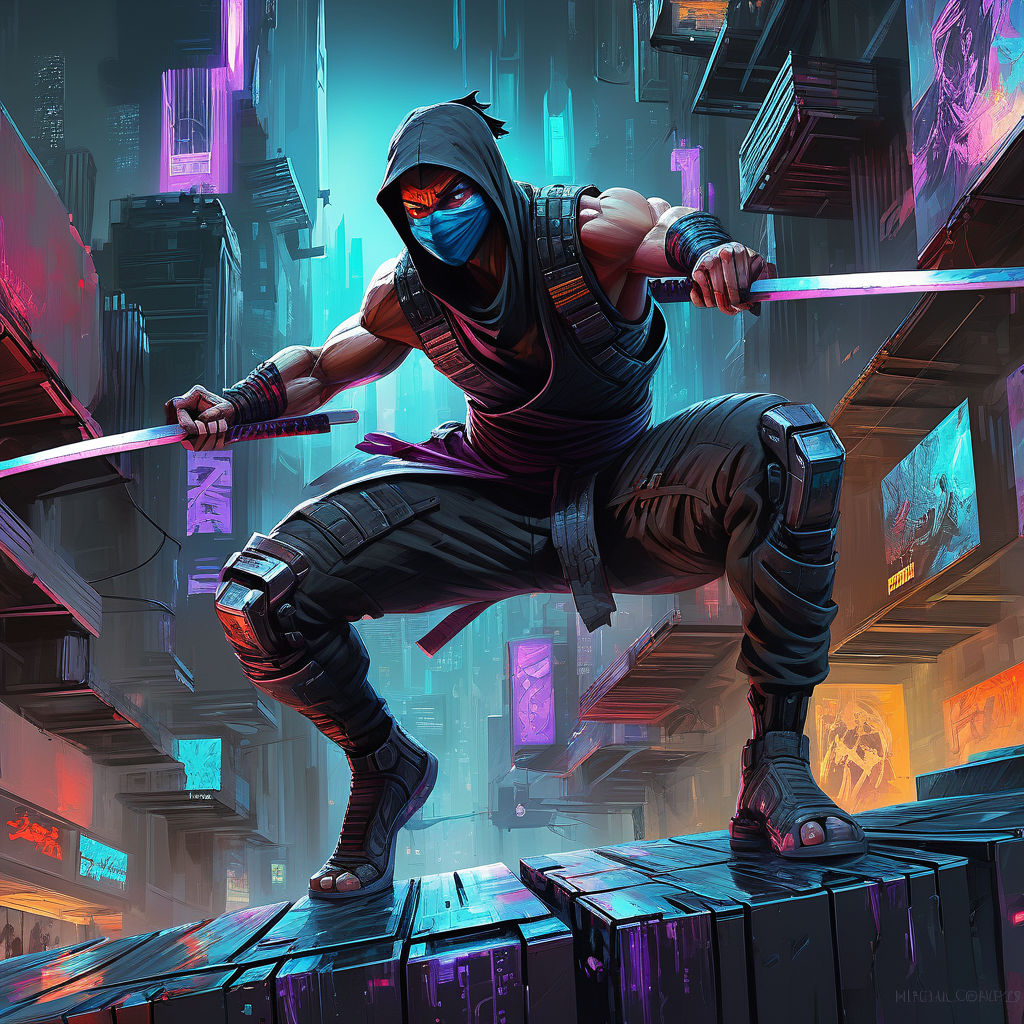 Cyberpunk ninja warrior in a futuristic city by dan dma - Playground