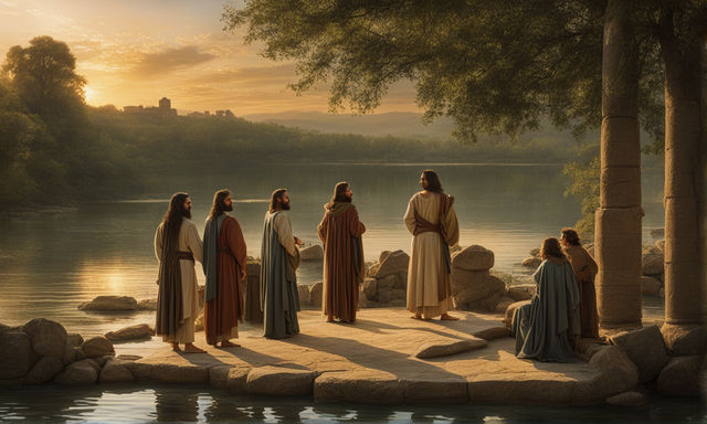 The young adult Jesus is seen speaking to a small group of p... by ...