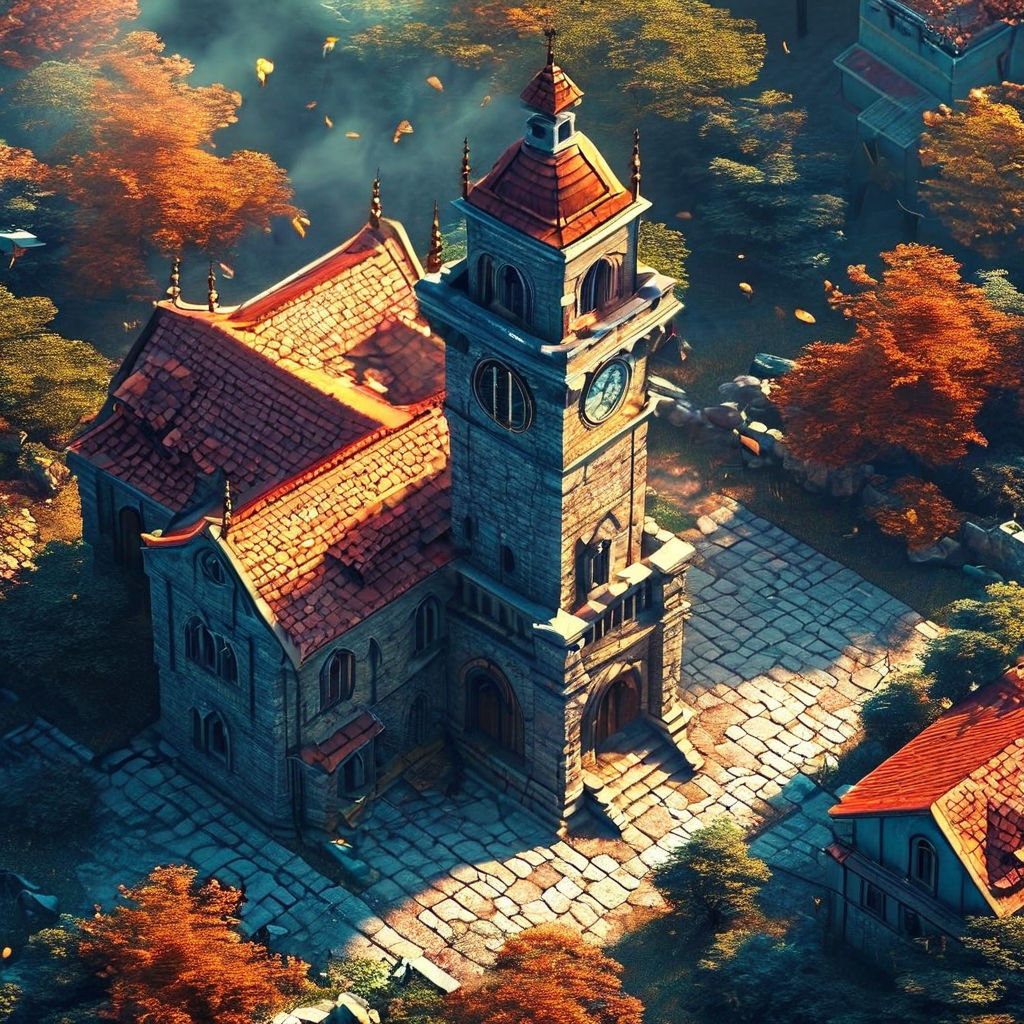 Isometric dnd battle map with clock tower by Екатерина Новак - Playground