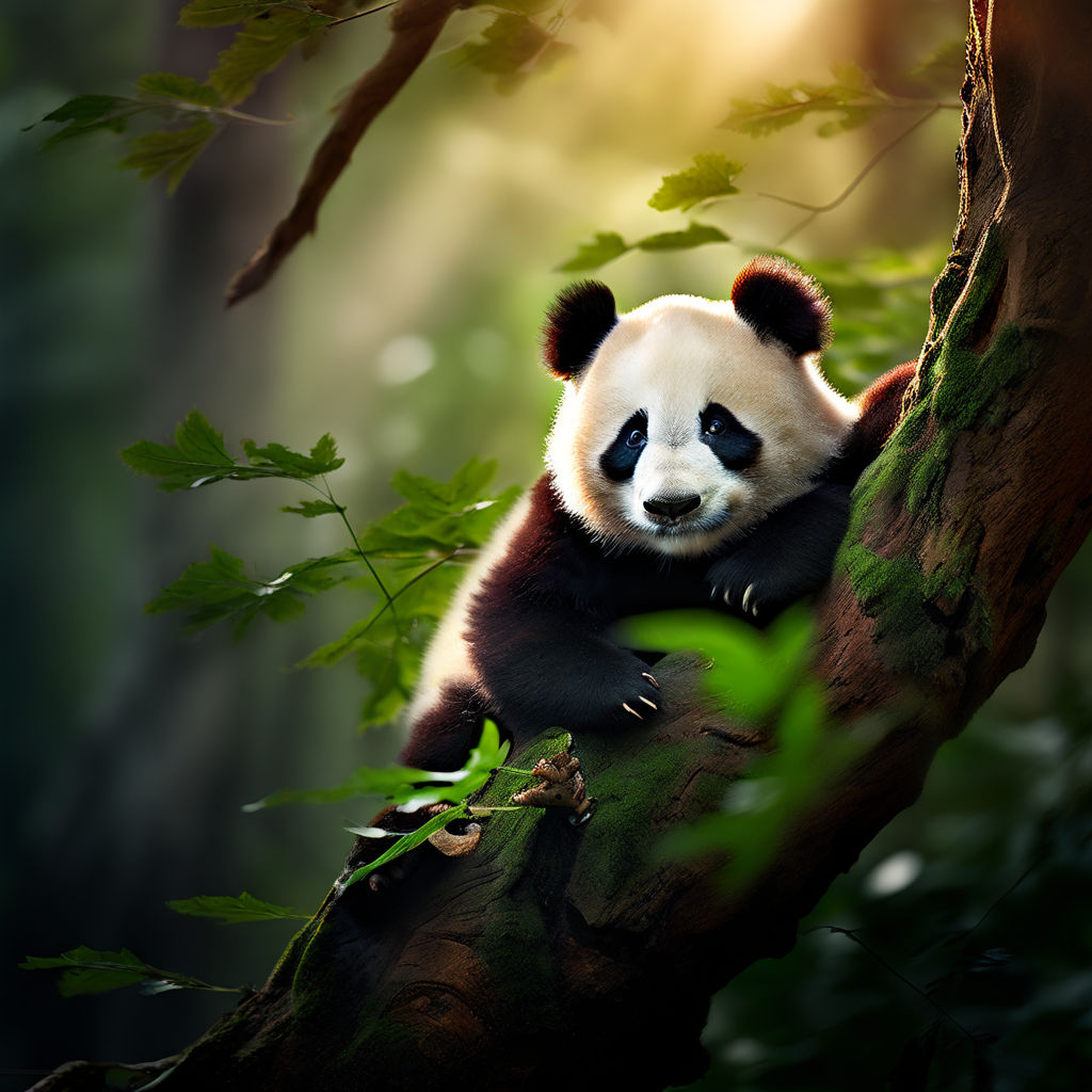 Long exposure photography captures a panda ascending the tex... by ...
