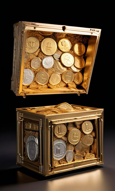 Large open boxes with gold and silver coins appearing by mohamed ...