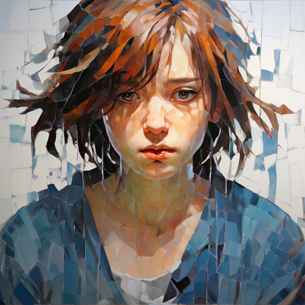 Stylized broken woman portrait realistic oilpaint mosaic by Luiz Gomes ...