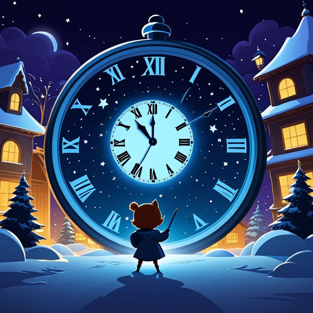 Illustrate the clock struck midnight cartoon style for kids by ...