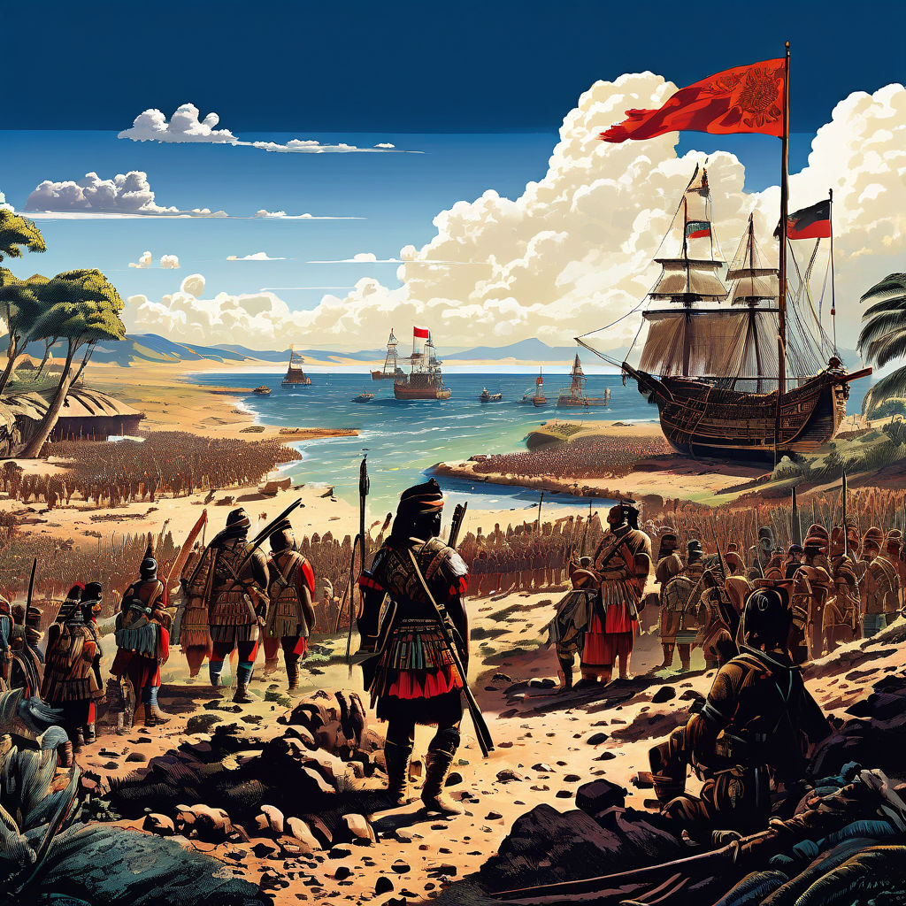 An illustration depicting scenes from the era of colonialism... by ...