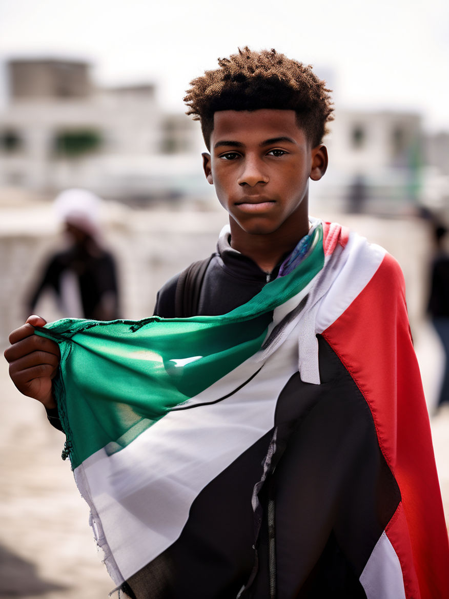 17 year old black boy holding the Palestine flag full body. by Kitten ...