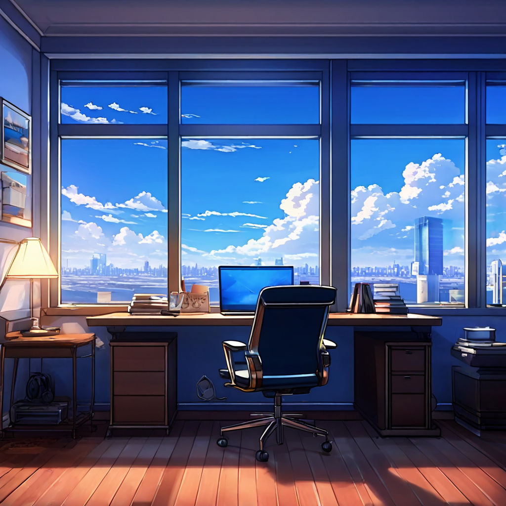 Create me an anime style office back drop with a office desk... by ...