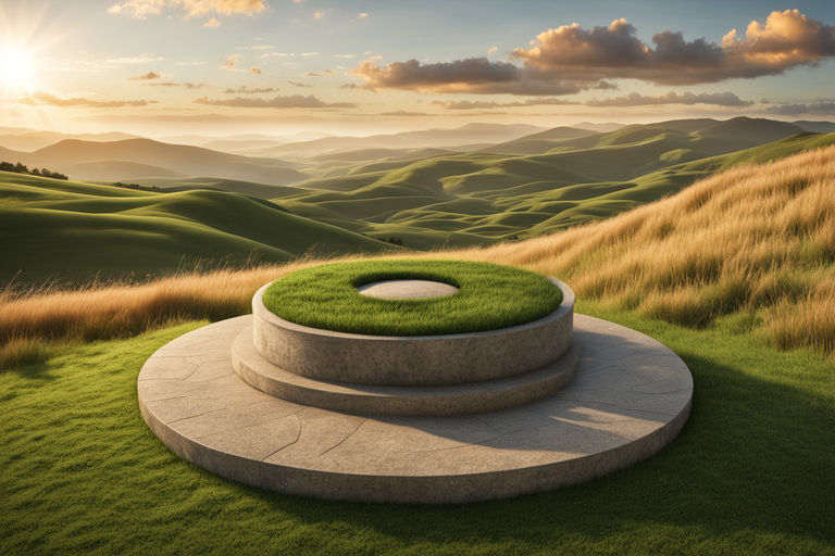 Stone podium with a sleek circular design stands at the cres... by ...
