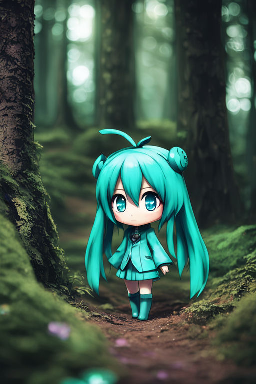 Clay chibi hatsune miku in a mysterious forest by wang - Playground