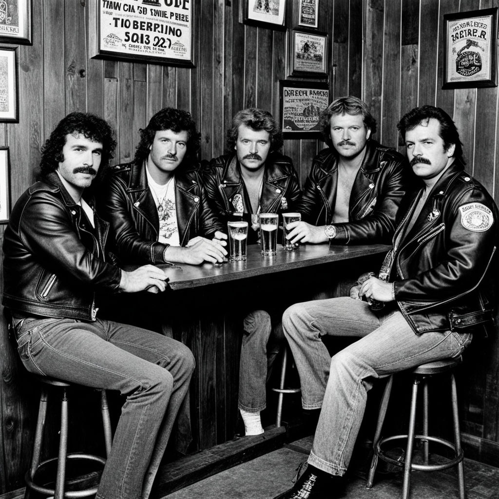 1985 biker gang drinking beers in a bar. by David Gulick - Playground
