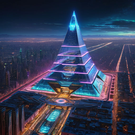 Central eqyptian pyramid covered luminous circuits spreading... by I ...