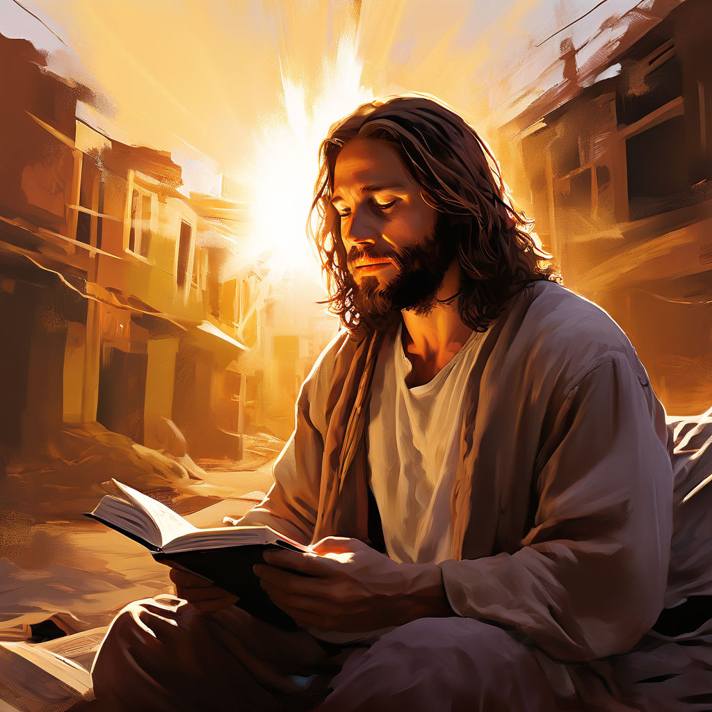 Illustration of Jesus Christ engrossed in reading the Bible by Palavra ...