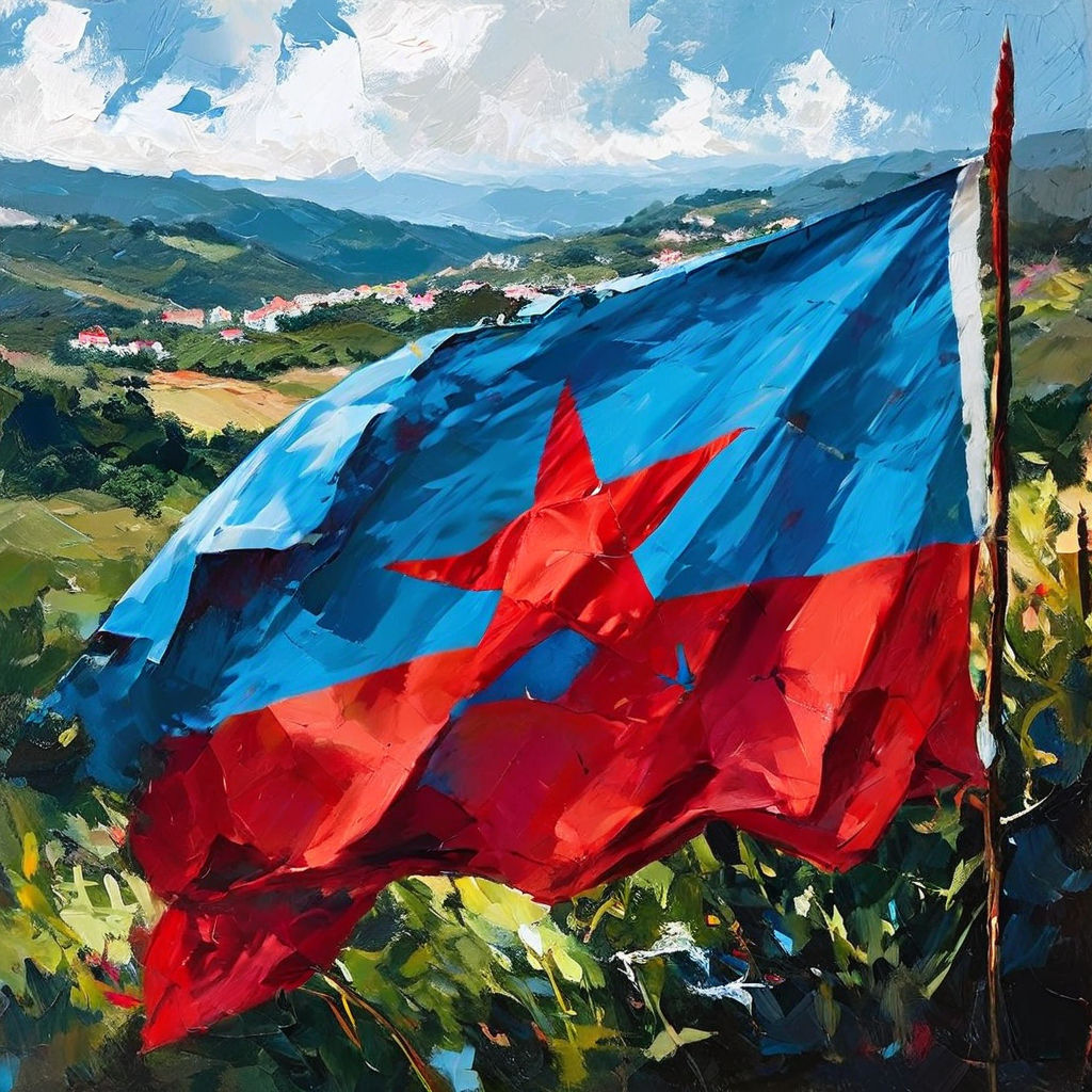 Galician flag with a vibrant red star on the left by victor blanco ...