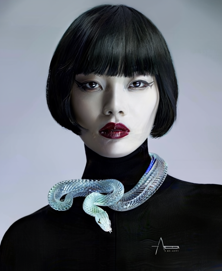 One single large clear snake made entirely of glass wrapping... by ...