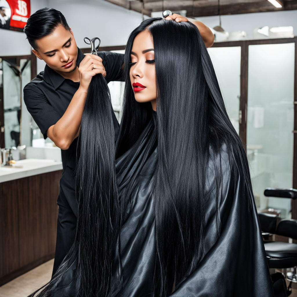 A beautiful Malaysian woman with extremely long raven hair t... by Yuri ...