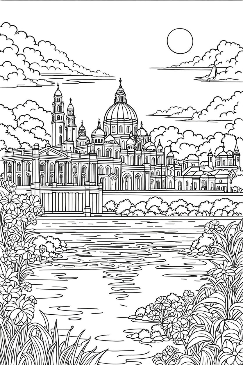 Simple black and white beautiful places for coloring book pa... by ...