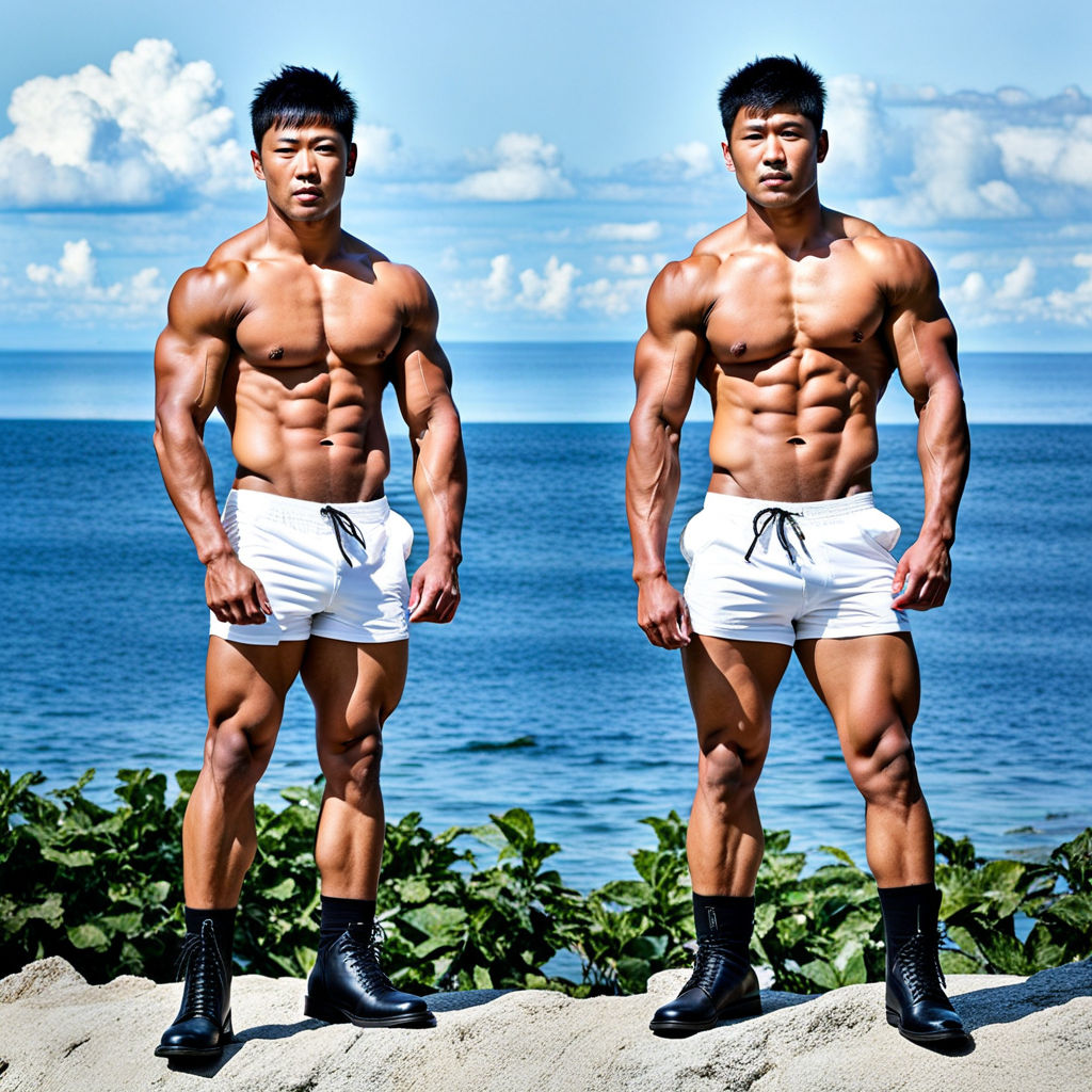 Generate an image of two full-body by Eugene Woon - Playground