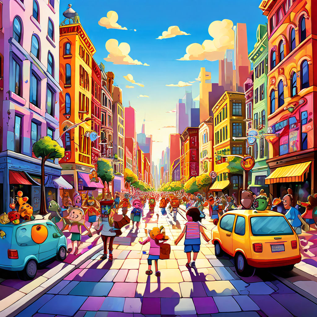Cartoon city crowded with lively anthropomorphic emojis stro... by Ali ...