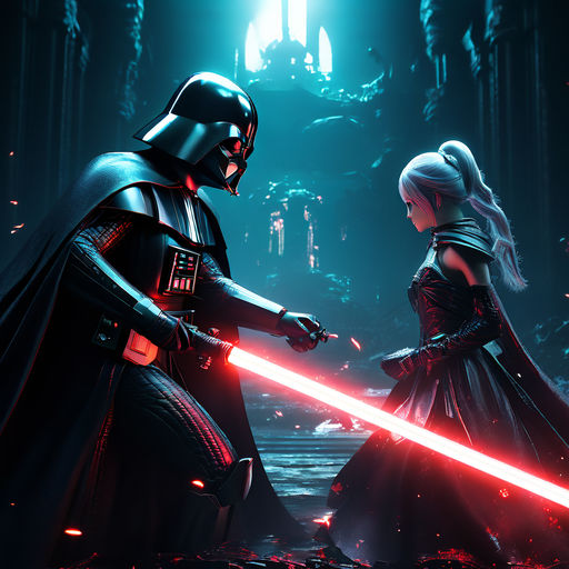 Hatsune Miku fights Darth Vader with a sword. by ミネヂル - Playground