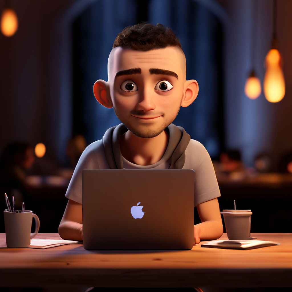 Pixar character-style image of a skinny 30-year-old with bro... by ...
