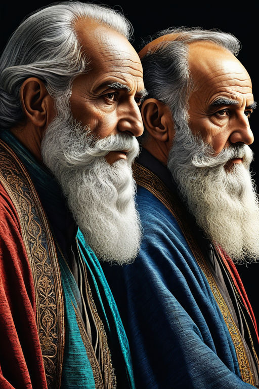 Realistic photography of two old men back to back of profile by Dana ...