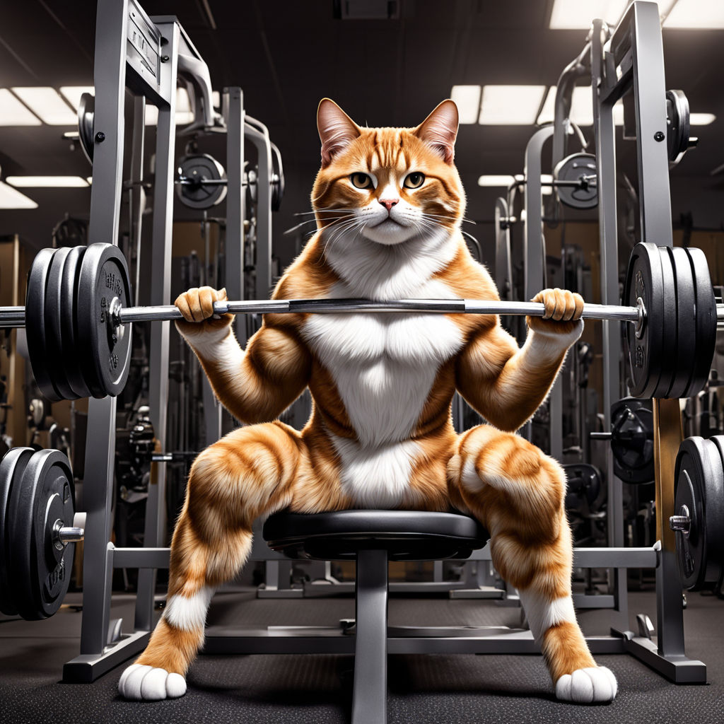 Muscular cat bench pressing by Alba Navarro Collados - Playground