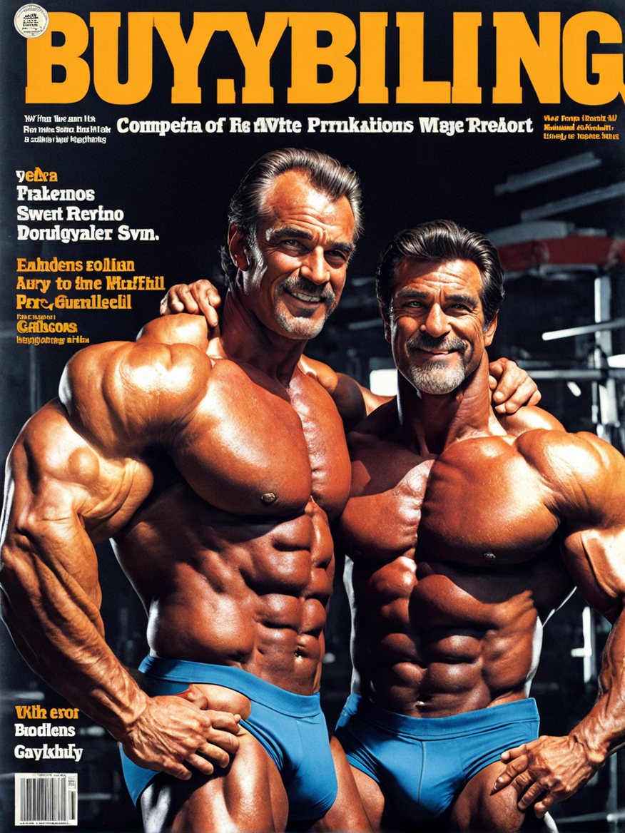 1970s bodybuilding magazine cover featuring two mature male ... by Rex ...