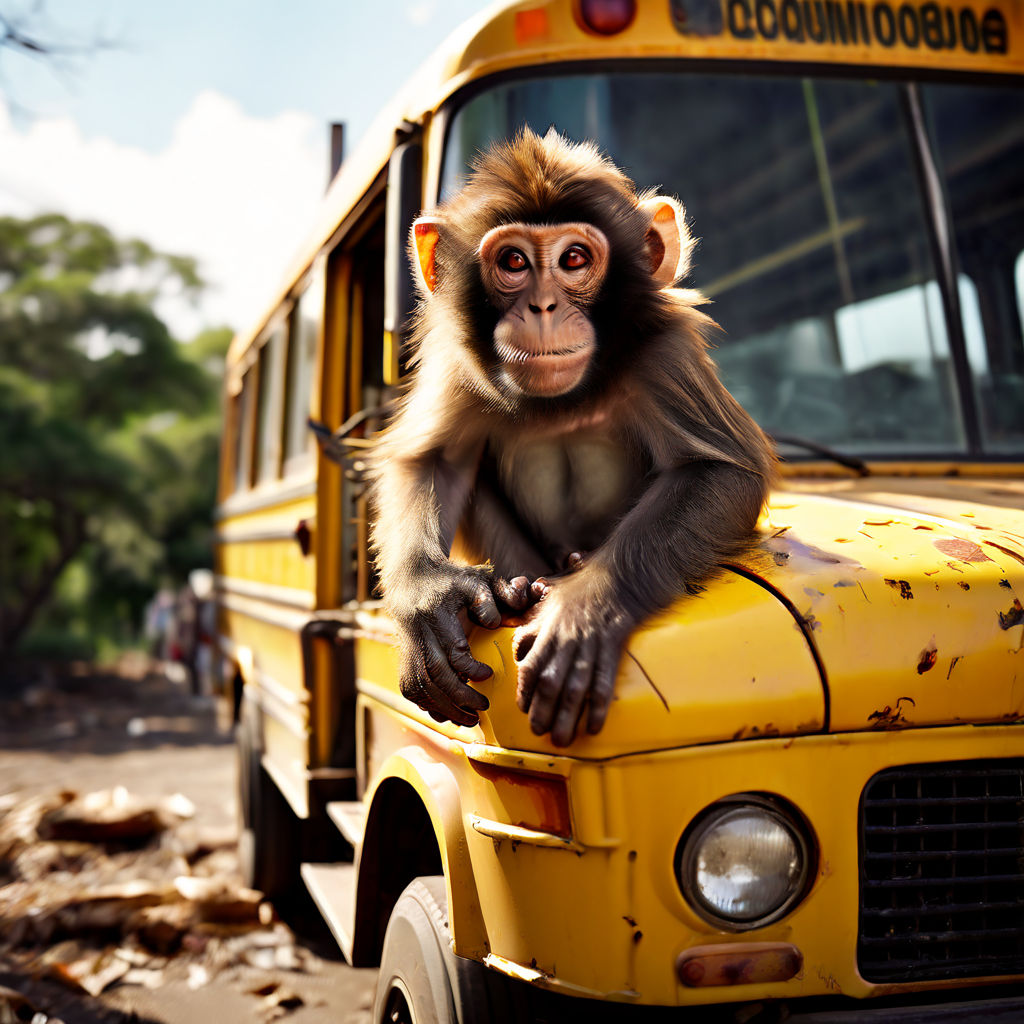 Monkey pooping on top of a school bus and theres poop everyw... by ...
