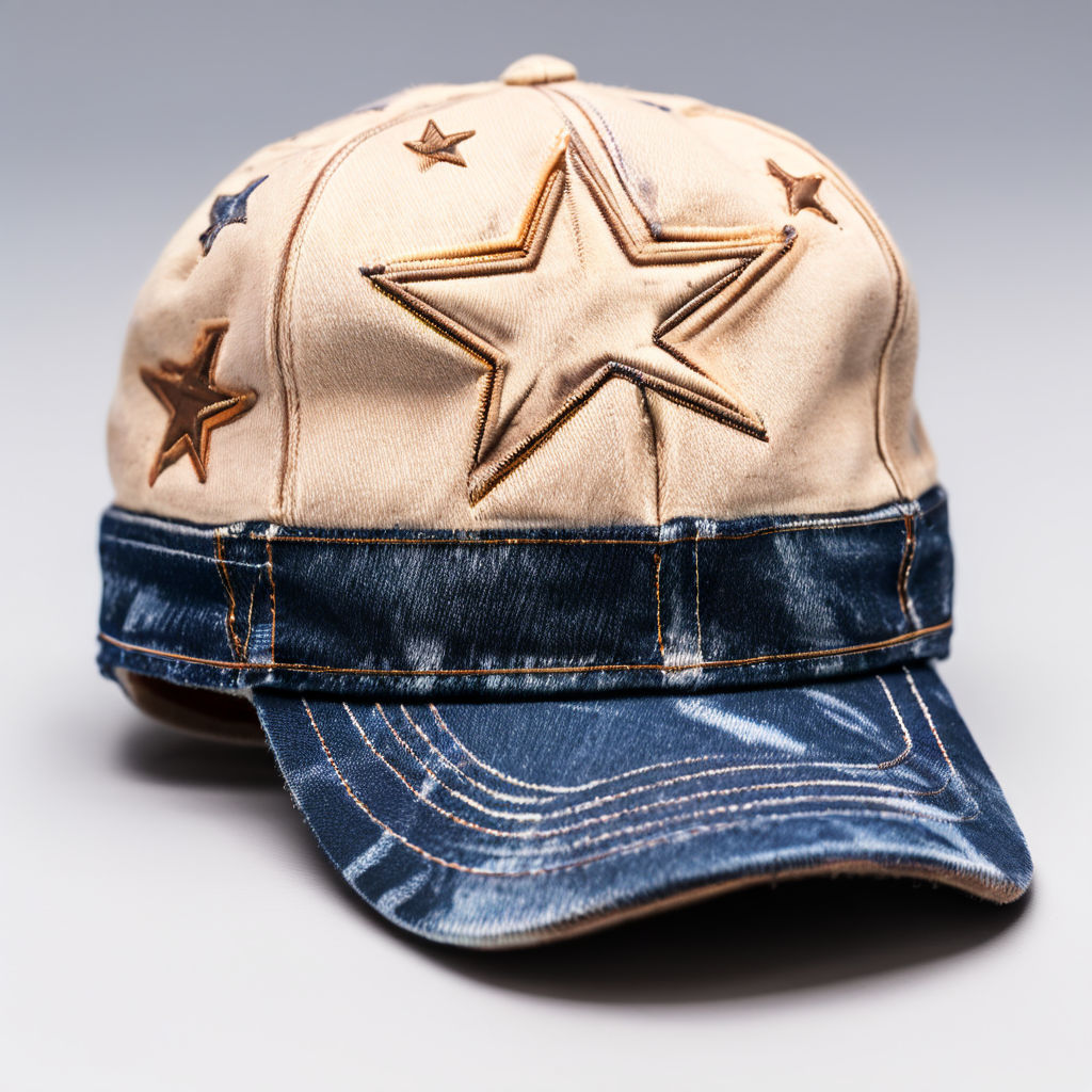 It's a jean cap with a punching and star beige design by 김다영 - Playground