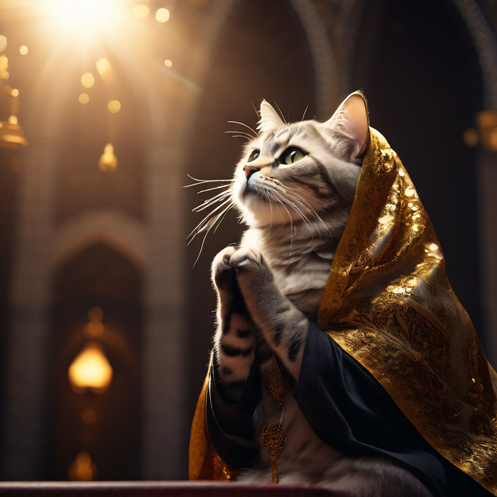 Cat wearing hijab praying in masjid by Story of Me - Playground