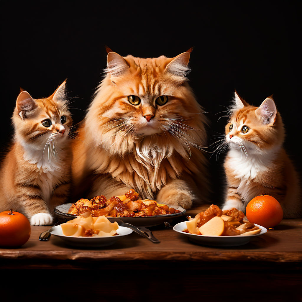 A cat eating dinner in harmony with its cat family by 성이름 - Playground