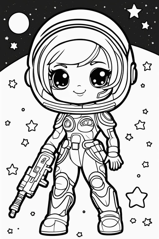 Kawaii cute space soldier girl coloring page by pcteando - Playground